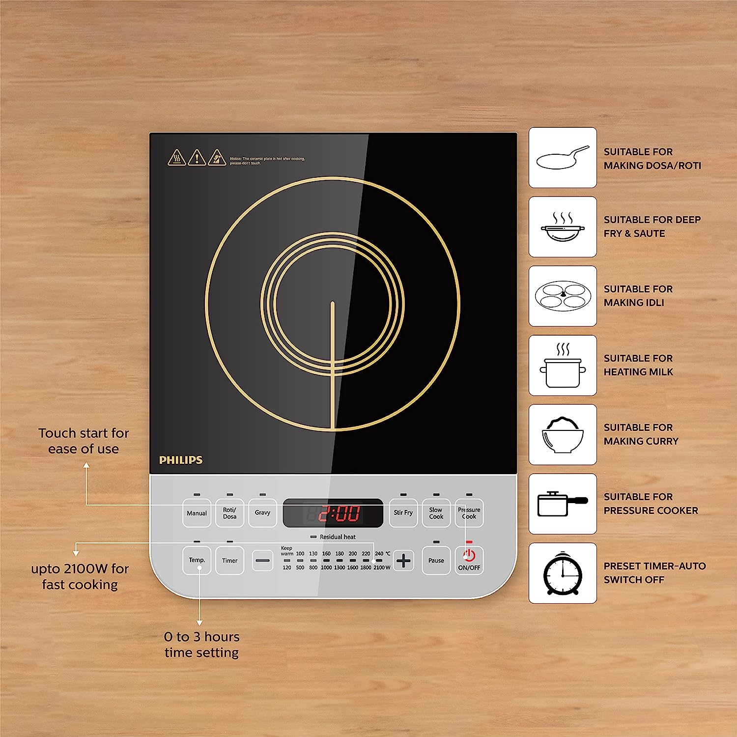 Philips Viva Collection HD4928/01 2100-Watt Induction Cooktop ...